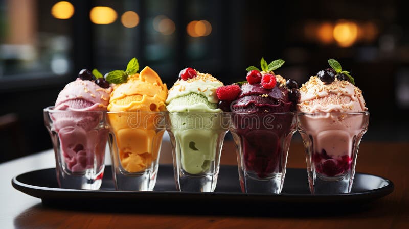 Ice Cream in a Cup Multiple Scoops Different Flavors Selective Focus ...