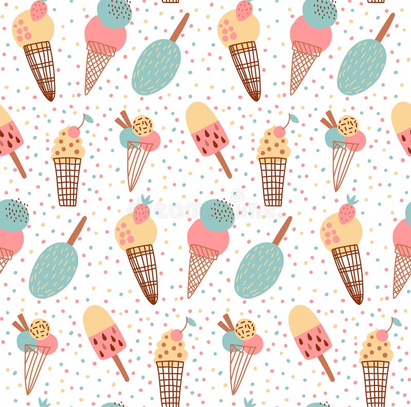 Ice Cream Cute Trendy Seamless Vector Pattern Stock Vector ...