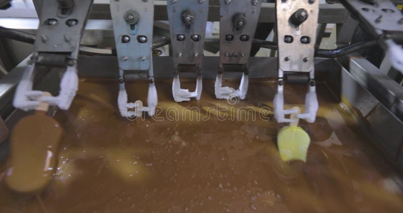 Ice Cream is Dipped in Chocolate. Ice Cream Factory Stock Video - Video ...