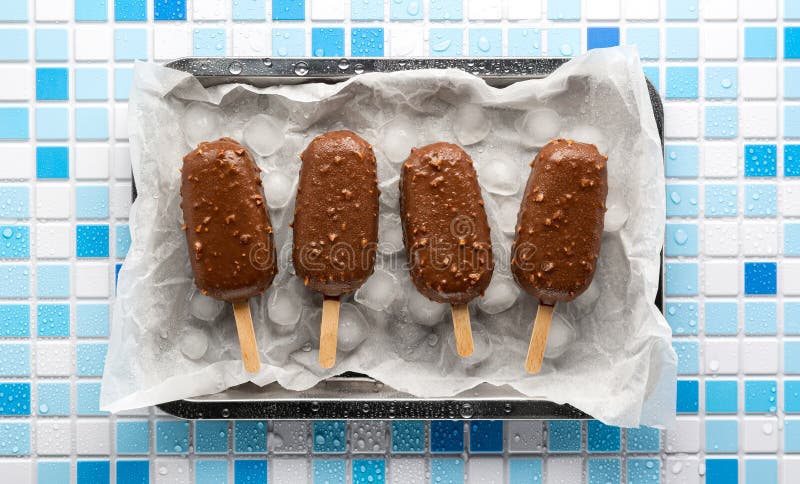 Ice Cream Eskimo Flat Lay. Top View of a Chocolate-glazed Popsicle with ...