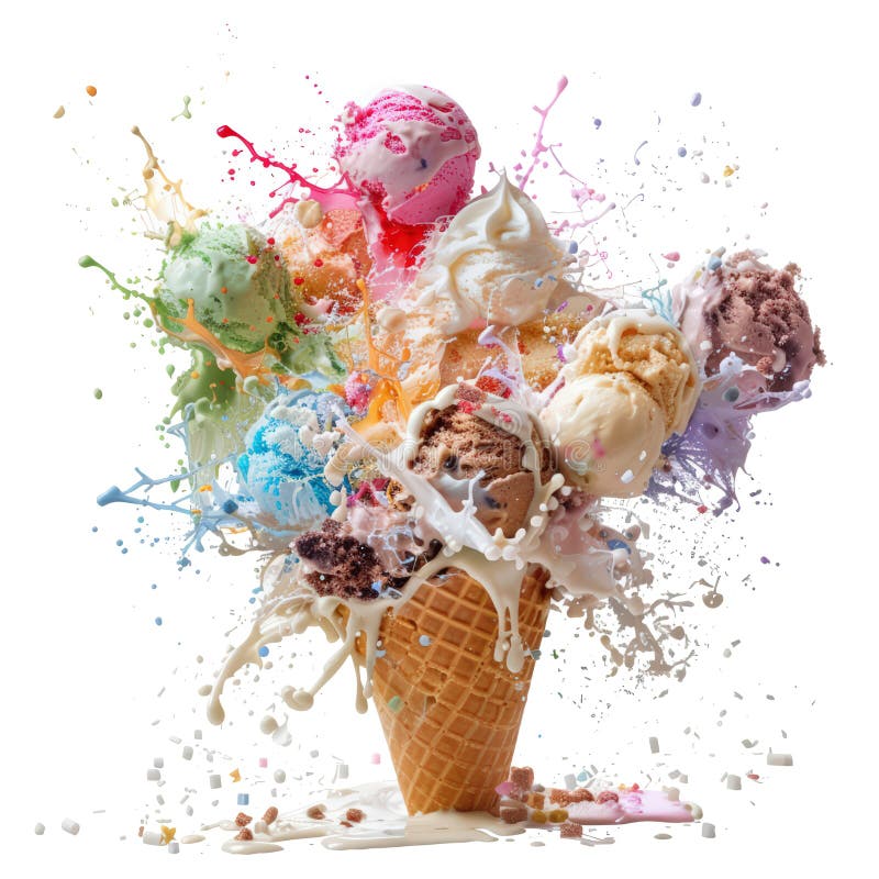Ice Cream Explosion Isolated on Transparent Background. Stock ...