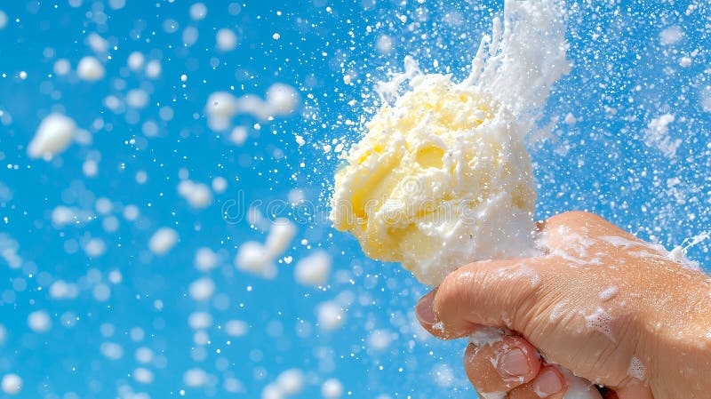 Ice Cream Explosion in Milk Splash on a Sunny Day Stock Illustration ...