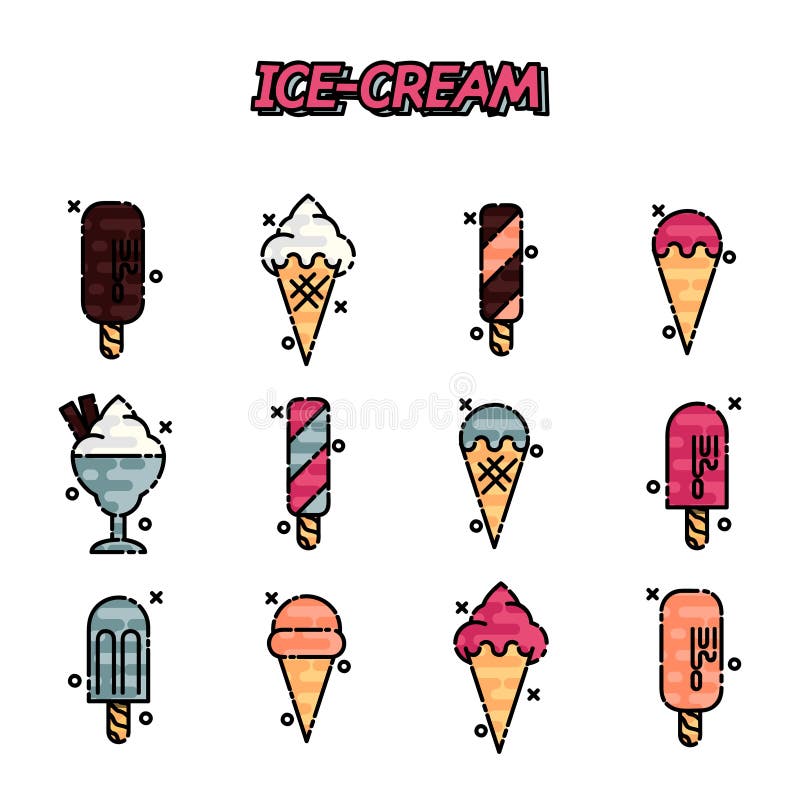 Ice-cream flat icons set stock vector. Illustration of flavor - 93546697 Ice-cream flat icons set stock vector. Illustration of flavor - 93546697