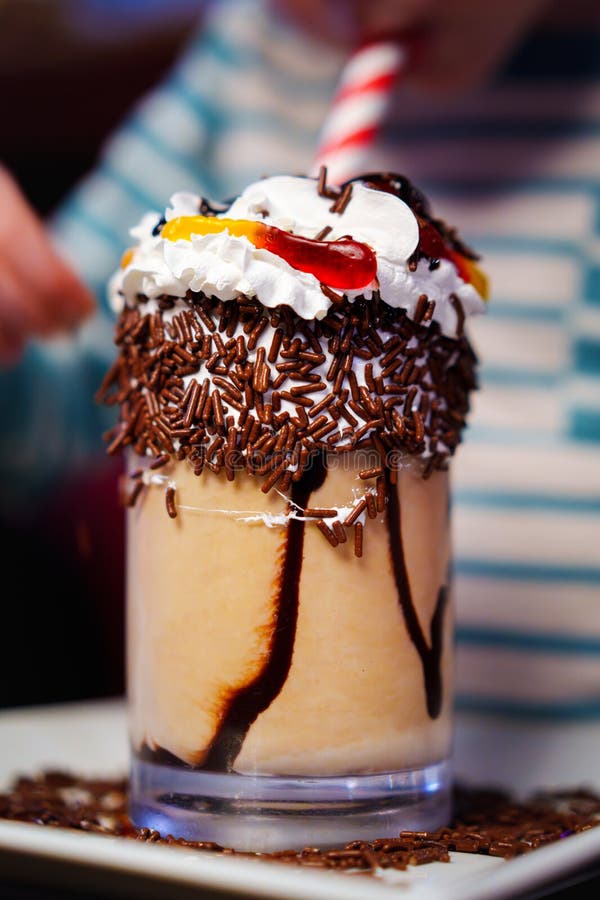 Ice Cream Float Milkshake, Chocolate Drizzle, Whipped Cream, Sprinkles ...
