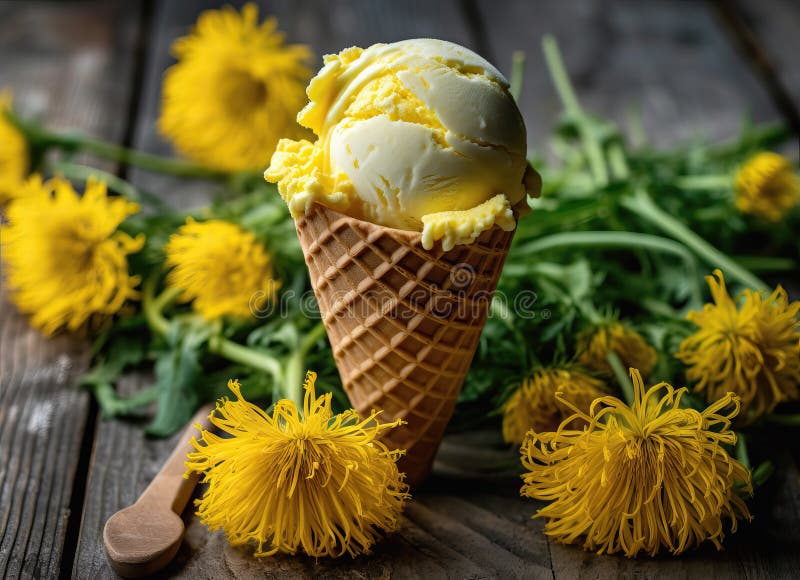 Ice Cream with Flowers, Flower Ice Cream in a Waffle Cup. Stock ...