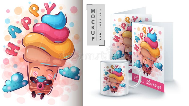 Ice Cream Fly Poster and Merchandising Stock Vector - Illustration of ...