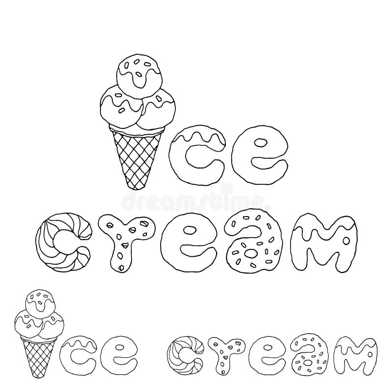 Ice Cream Font Vector Illustration Design Hand Drawing Art Stock ...