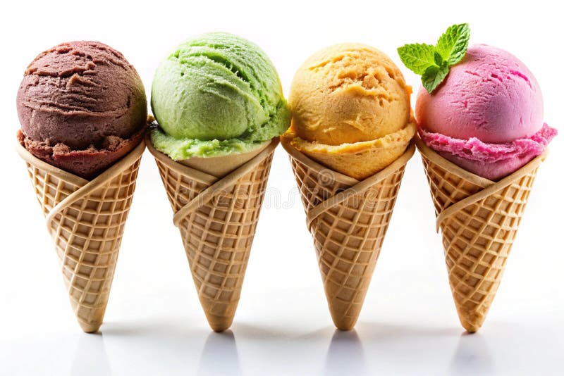 Ice Cream with Four Variants Stock Illustration - Illustration of scoop ...