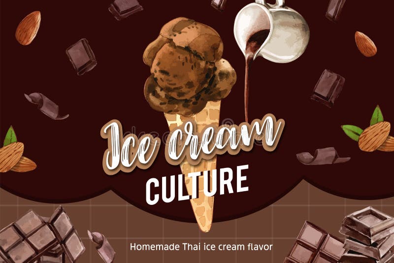 Ice Cream Frame Design with Chocolate Watercolor Illustration Stock ...