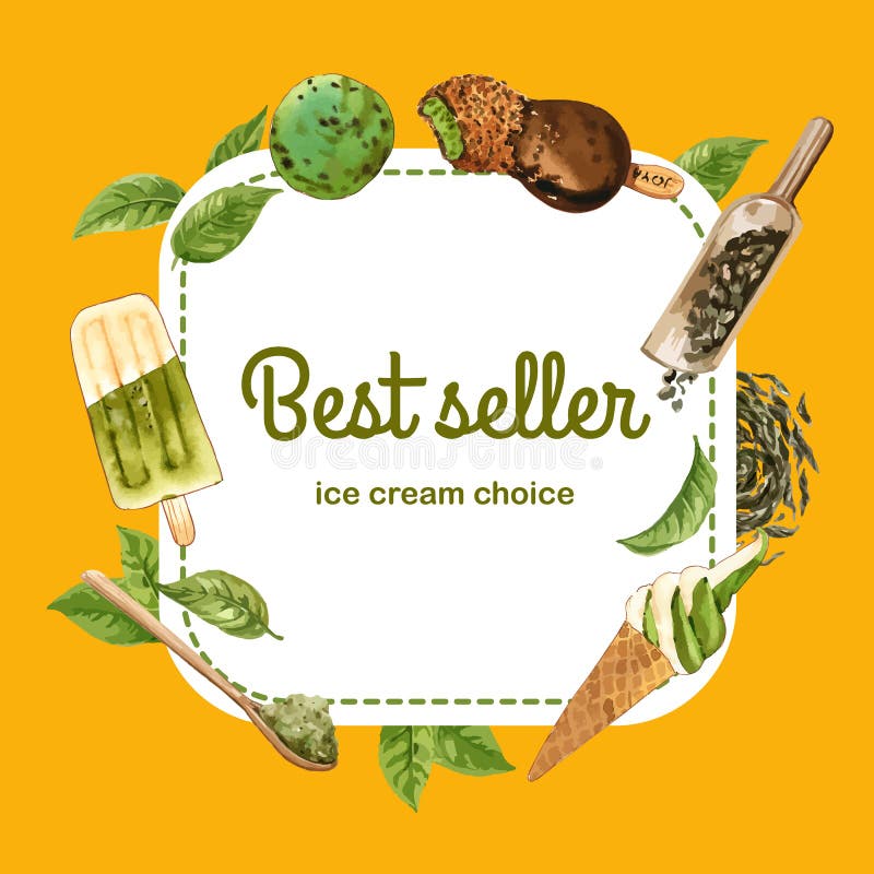 Ice Cream Frame Design with Mix Berries Watercolor Illustration Stock ...