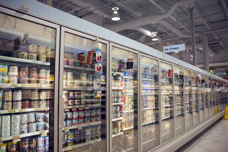 Ice Cream Freezer Case in Store Editorial Stock Image - Image of doors ...