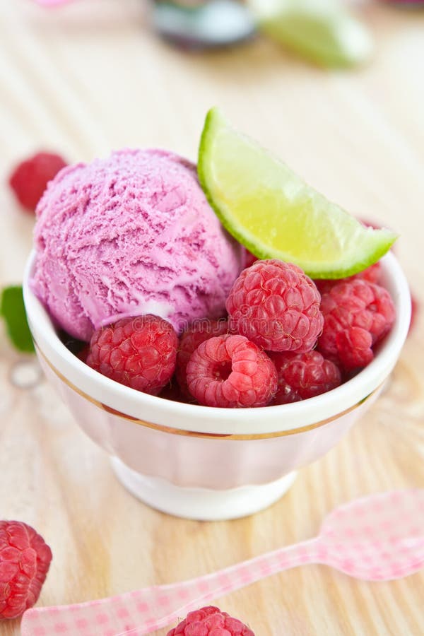 Ice Cream with Fresh Raspberries Stock Image - Image of pink, treat ...