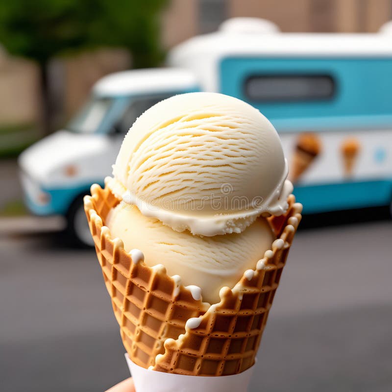 Ice Cream in Front of Ice Cream Van. Stock Photo - Image of lifestyle ...