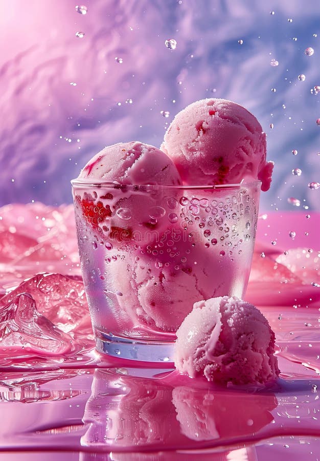 Ice Cream in a Glass Bowl with Pink Water Stock Photo - Image of flavor ...