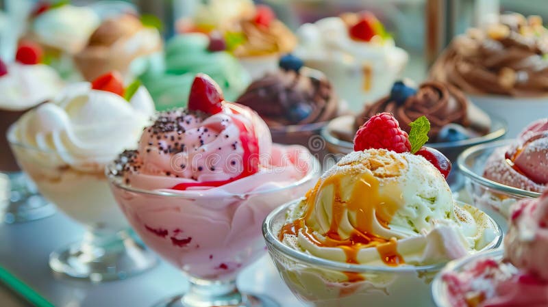 Ice Cream in Glass Cups with Toppings Stock Image - Image of serve ...