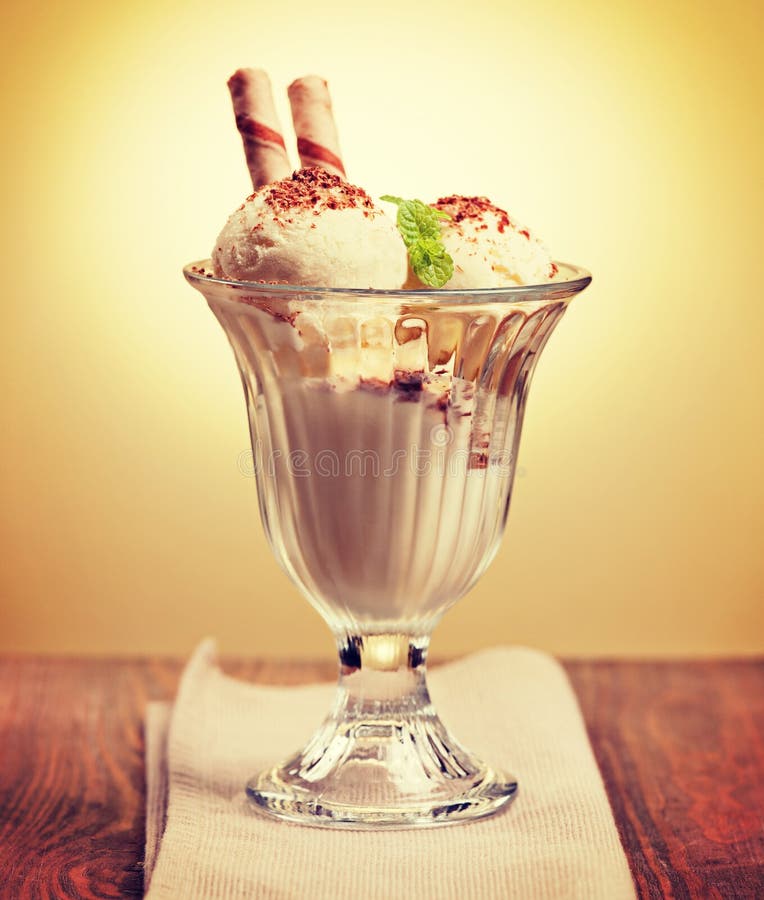 Ice Cream in the Glass on the Table. Vintage Retro Hipster Style Stock ...