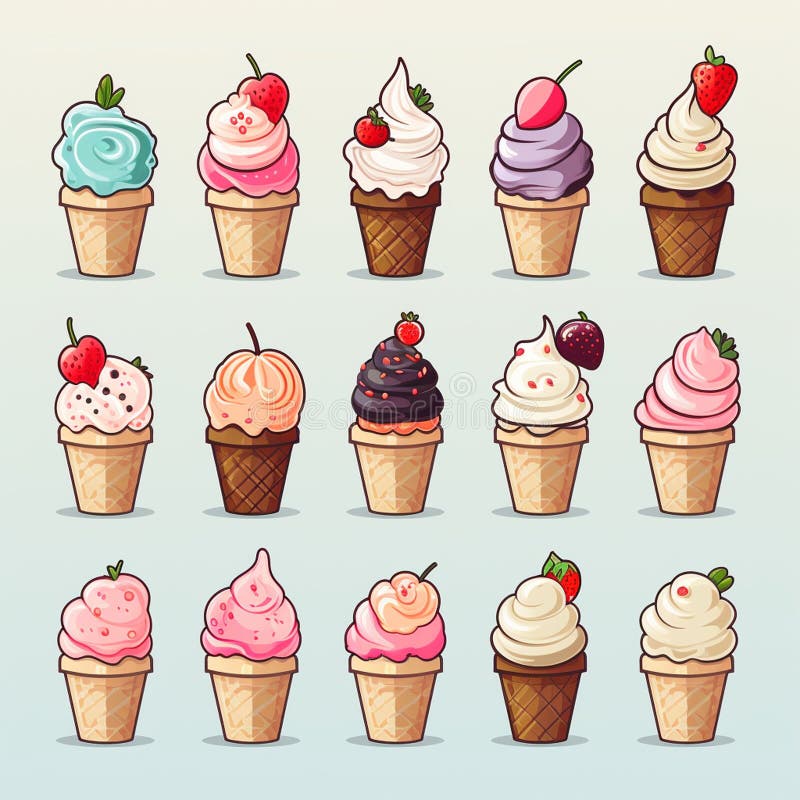 Ice Cream Icon Set. Collection of Ice Cream Icons Stock Illustration ...