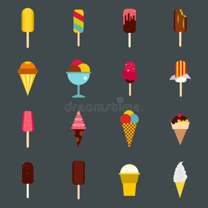 Ice Cream Icons Set, Flat Style Stock Vector - Illustration of isolated ...