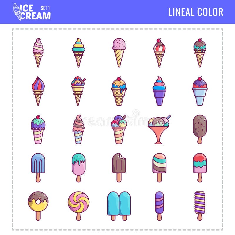 25 Ice Cream Icons Set 1, Lineal Color Ice Cream Icons Stock Vector ...