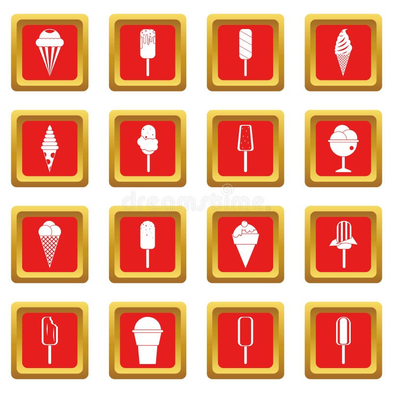 Ice cream icons set red stock vector. Illustration of flavor - 97796683