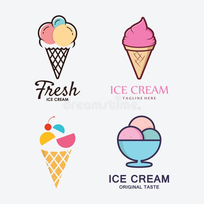 Ice Cream Illustration Logo Template with Simple Vector Concept Stock ...