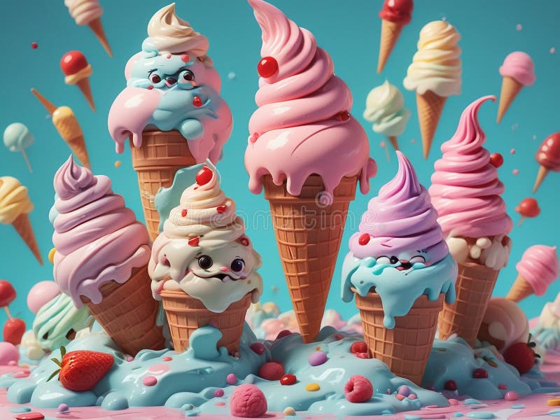 Ice Cream in Kawaii Style - Generated by Ai Stock Illustration ...