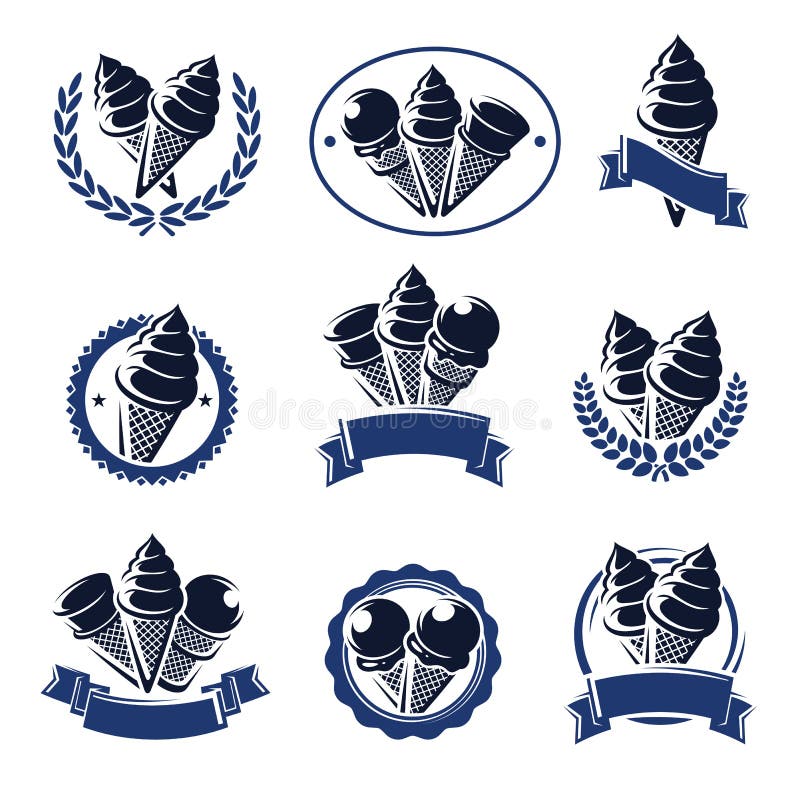 Ice Cream Label and Icons Set. Vector Stock Vector - Illustration of ...