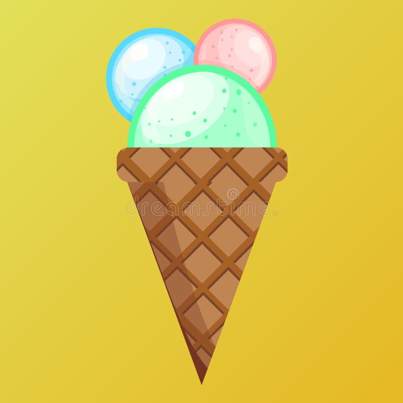 Ice Cream Lemon Blueberry Strawberry Scoops Waffle Cone On Yellow