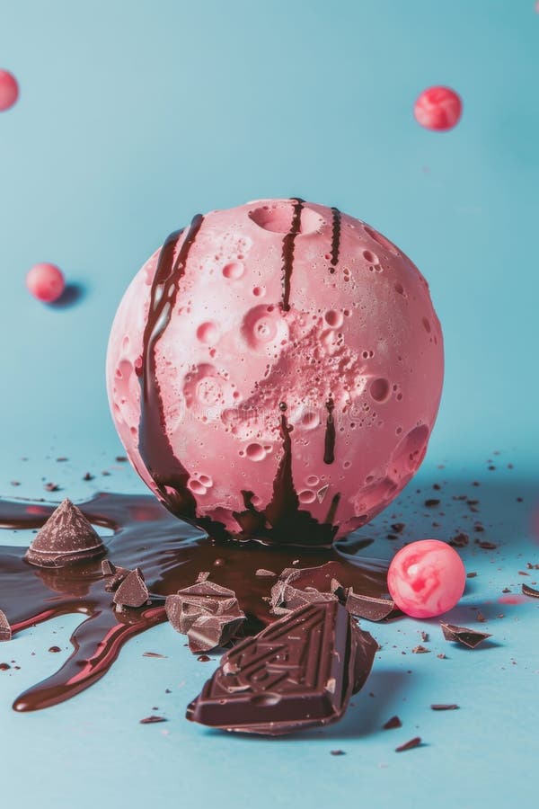 Ice Cream Like a Pink Moon with Chocolate on the Blue Background Stock ...
