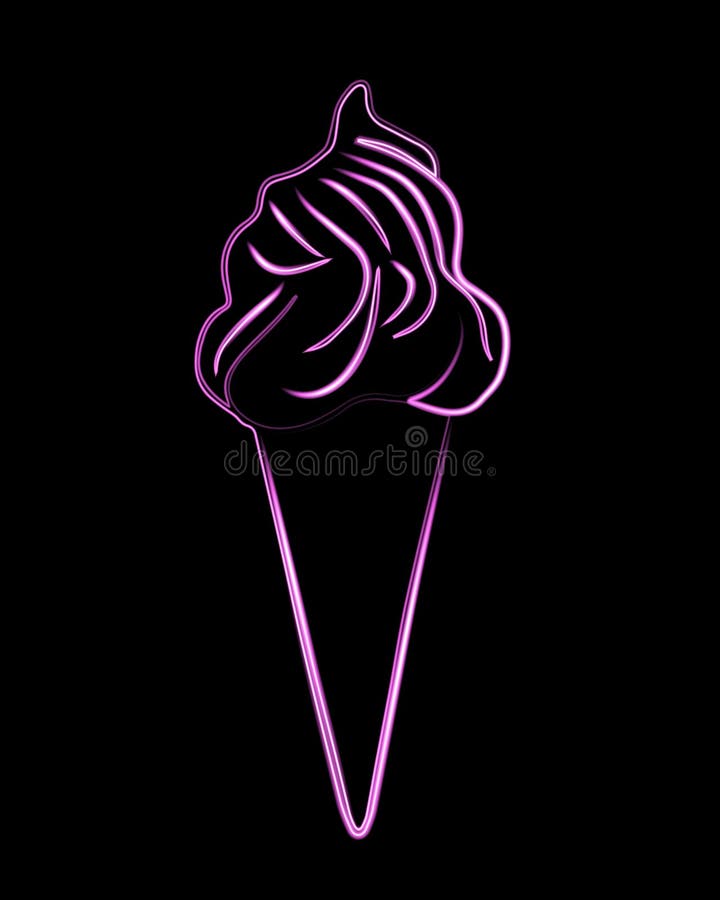 Ice Cream Line Drawing with Neon Effect. Stock Vector - Illustration of ...