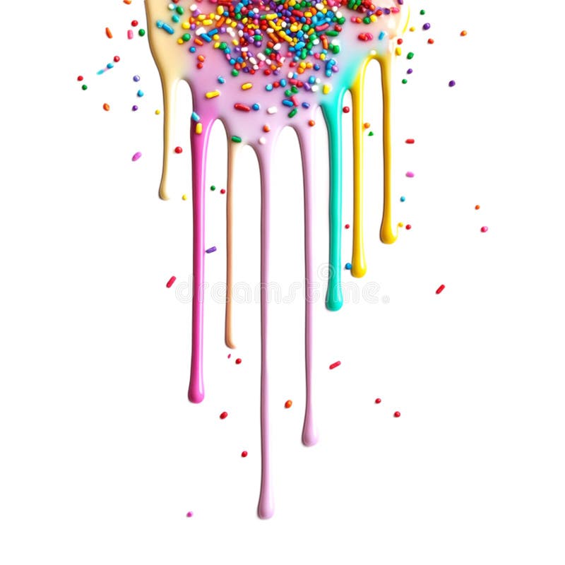 Ice Cream Liquid Dripping from Top with Sprinkles on Transparent ...