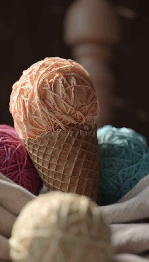 Ice Cream Made of Yarn with Normal Waffle Cone Stock Photo - Image of ...