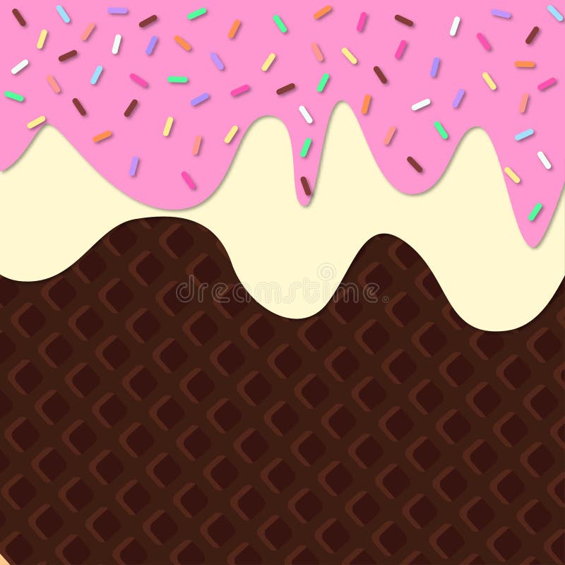 Ice Cream Melted On Chocolate Wafer Background Vector Illustration