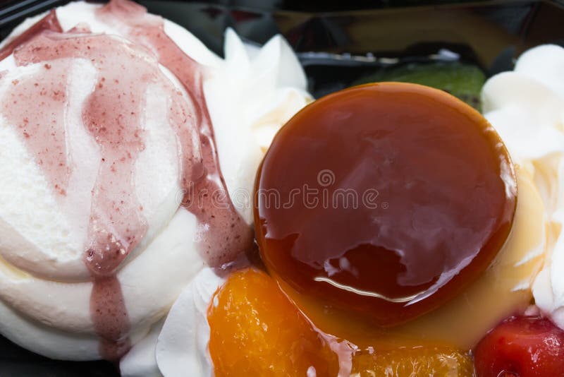Ice Cream Mix Pudding with Fruit Delicious. Stock Image - Image of ...