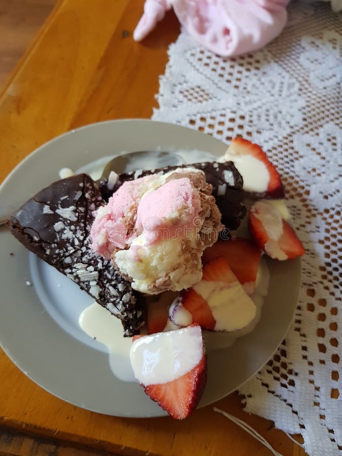 Ice Cream Mud Cake with Strawberries Stock Image - Image of ...