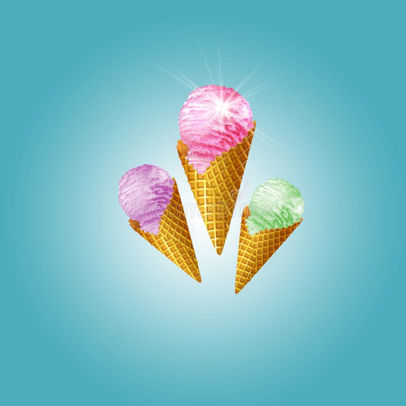 Colorful Ice Cream Cone in Form of Circle, Different Flavors, Vector ...