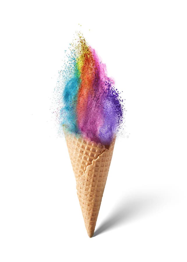 Ice Cream from Multicolored Dust Explosion in a Waffle Cone. Stock ...