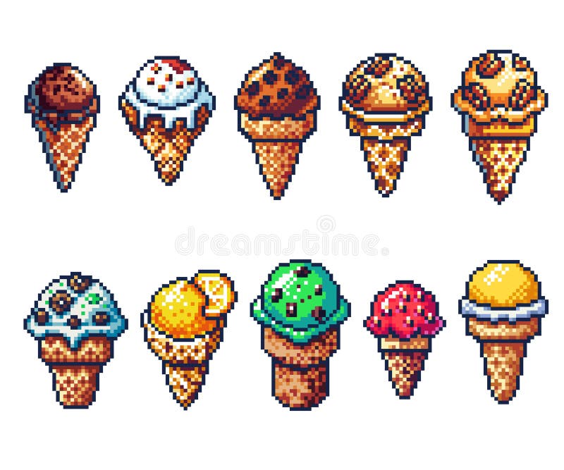 Ice Cream Multiple Types of Pixel Art Elements for the Summer Season ...