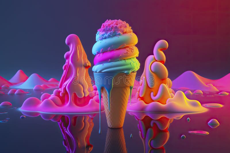 Ice Cream in Neon Colors. Generative AI Stock Illustration ...