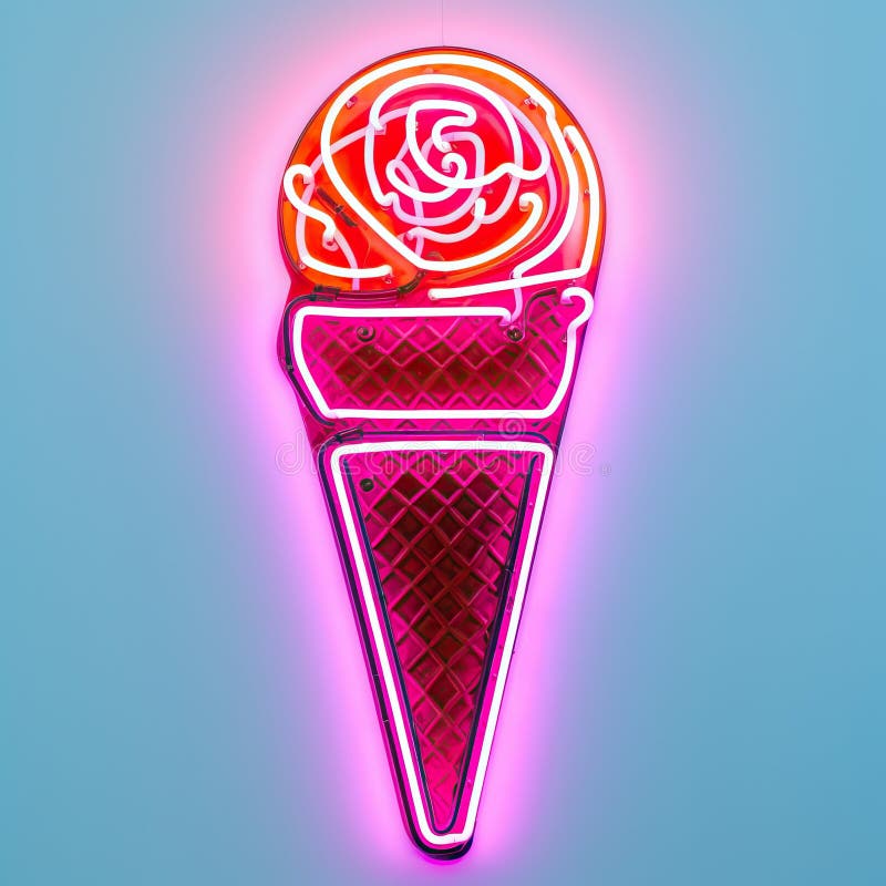 Ice Cream, Ice Cream Neon Lights, Ice Cream White Background High ...