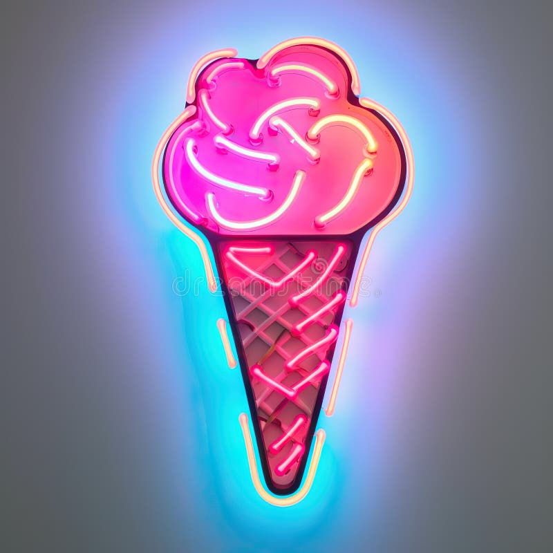 Ice Cream, Ice Cream Neon Lights, Ice Cream White Background High ...