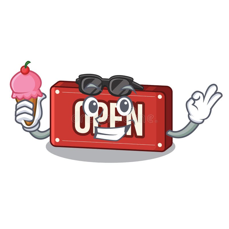 With Ice Cream Open Sign Isolated In The Cartoon Stock Vector ...