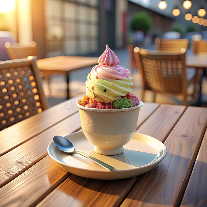 Ice Con in Cup in Table, Sweet Stock Illustration - Illustration of ...