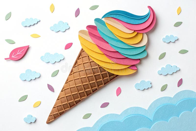 Ice Cream Paper Cut Style - Generated by Ai Stock Illustration ...