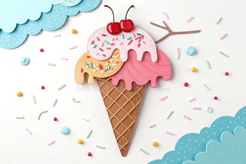 Ice Cream Paper Cut Style - Generated by Ai Stock Illustration ...