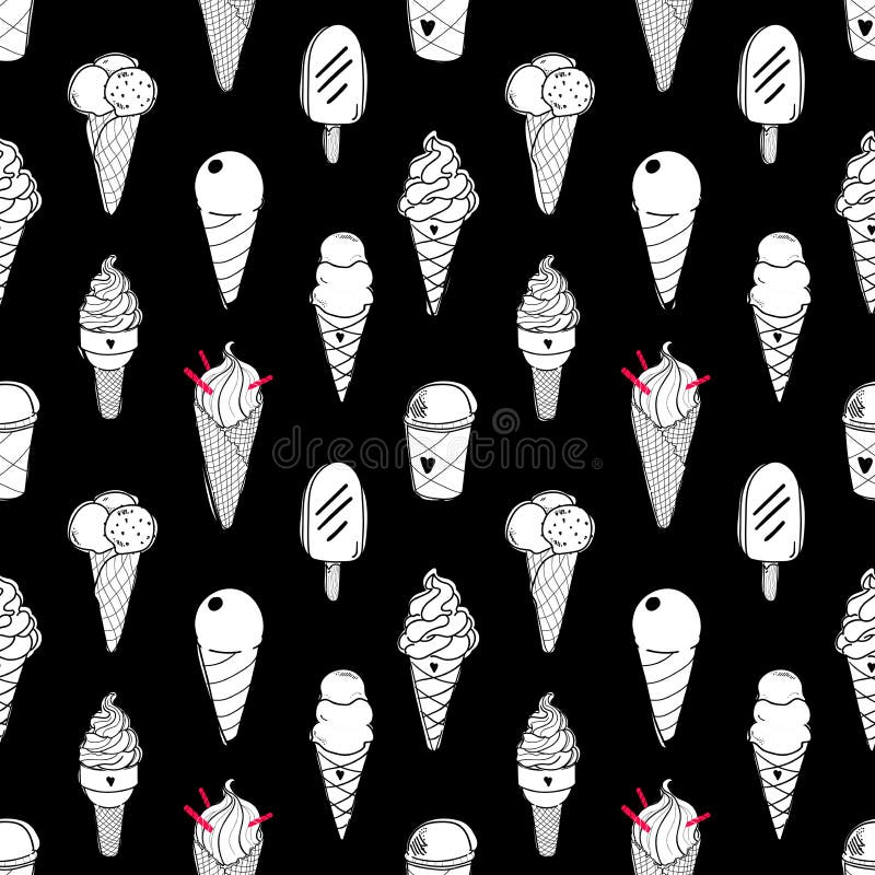 Ice Cream Pattern Black 2 Stock Illustrations – 11 Ice Cream Pattern ...