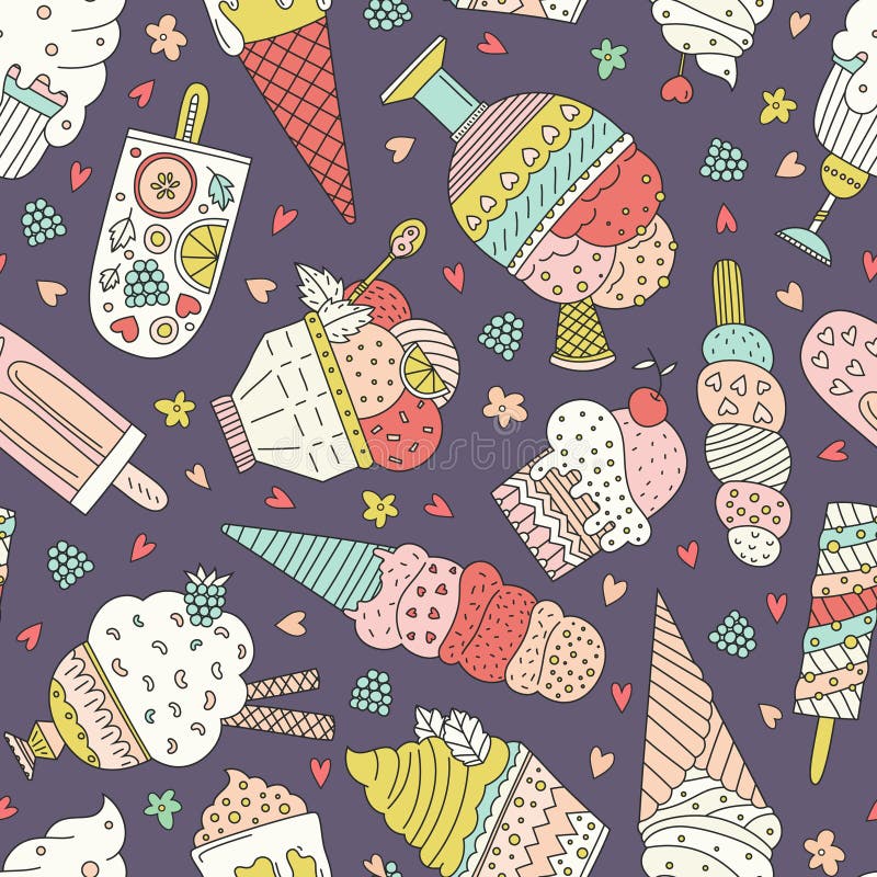 Ice Cream Seamless Repeat Pattern Stock Vector - Illustration of ...