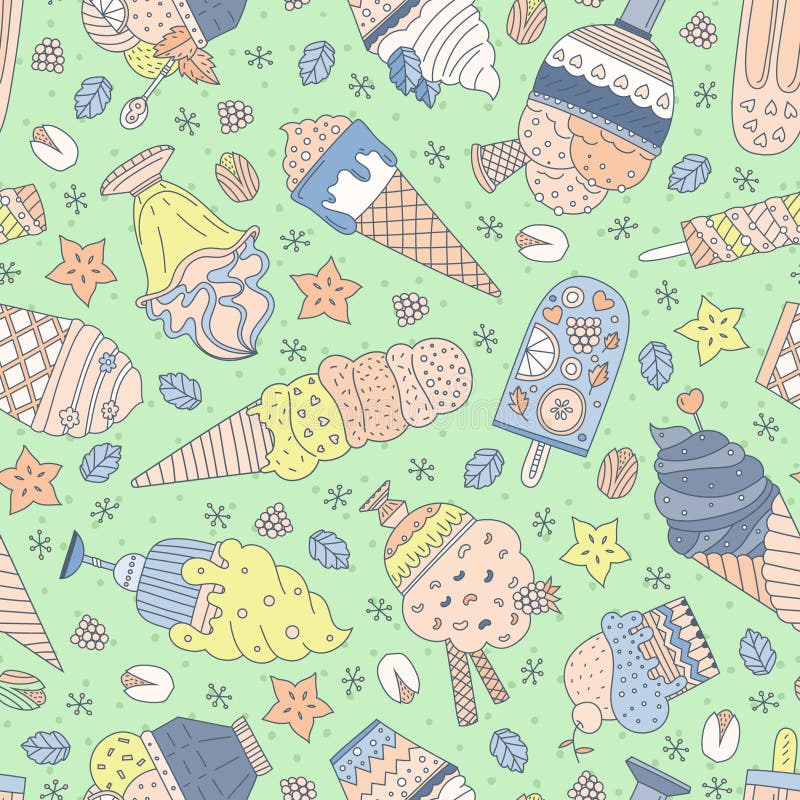 Ice Cream Pattern stock vector. Illustration of hand - 52193179