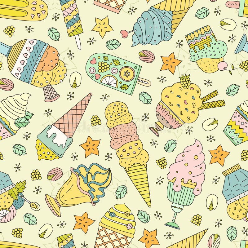 Vector Ice Cream Seamless Pattern Stock Vector - Illustration of hand ...