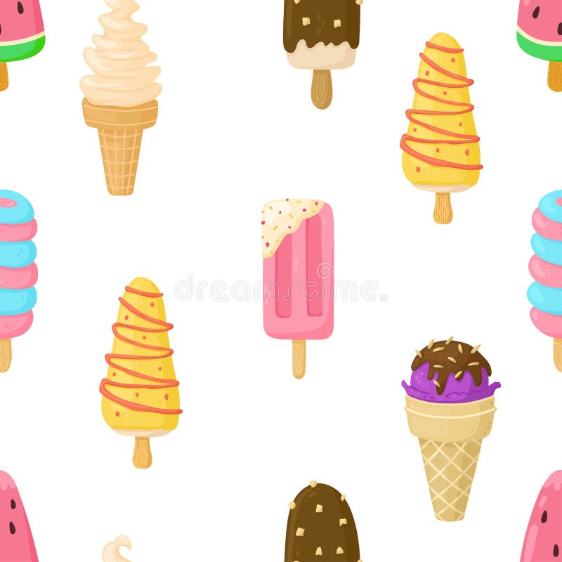 Ice Cream Pattern Isolated on White. Stock Vector - Illustration of ...